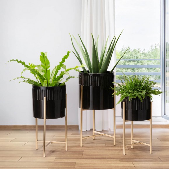[OFFICIAL] Glitzhome Modern Glossy Black Metal Plant Stands, Set of 3