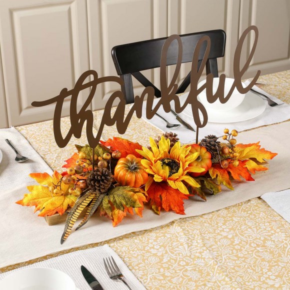 [OFFICIAL] 24"L Lighted Metal "Thankful" Centerpiece Table Décor with ...