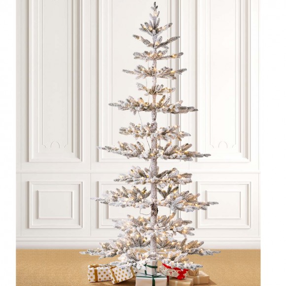 [official] Glitzhome 7ft Deluxe Pre Lit Snow Flocked Pine Artificial