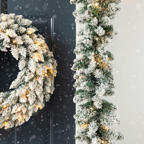 [OFFICIAL] Glitzhome 2PK 6ft Pre-Lit Snow Flocked Christmas Garland ...