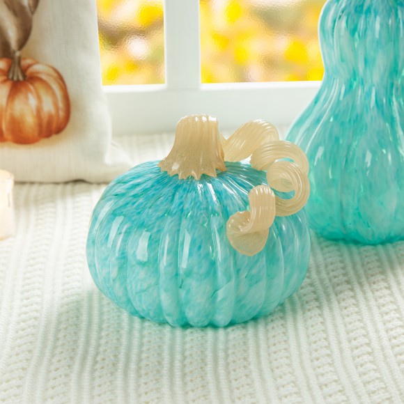 [OFFICIAL] Glitzhome 6"D Fall Turquoise Round Glass Pumpkin