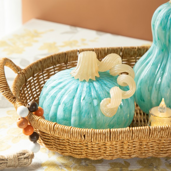 [OFFICIAL] Glitzhome 6"D Fall Turquoise Round Glass Pumpkin