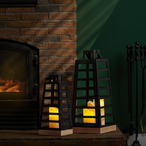 [OFFICIAL] Glitzhome Set of 2 Modern Trapezoid Metal/Wood Black Lanterns