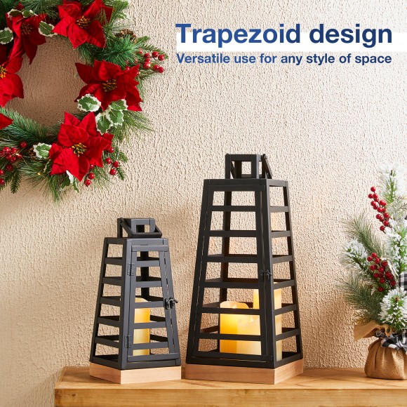 [OFFICIAL] Glitzhome Set of 2 Modern Trapezoid Metal/Wood Black Lanterns
