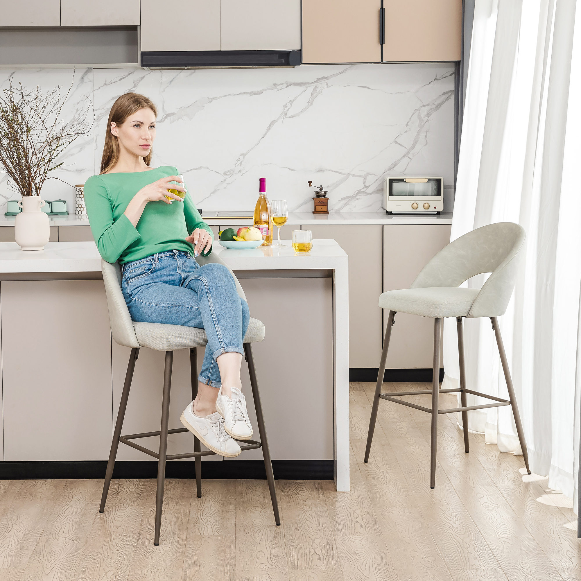 [OFFICIAL] Glitzhome Pale Grey Fabric/Leatherette Bar Stool with Back ...