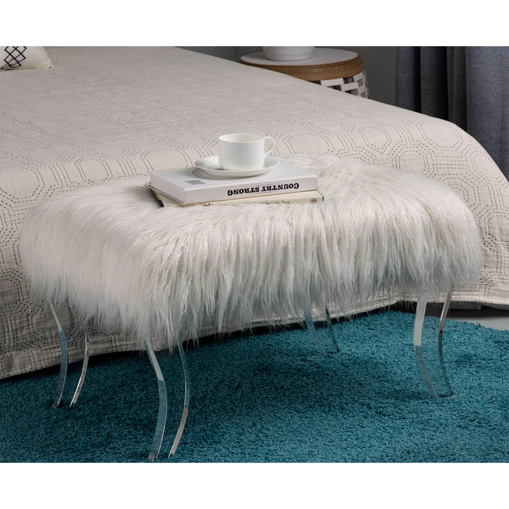 [OFFICIAL] Glitzhome 24.00"L White Faux Fur Upholstered Bench with ...
