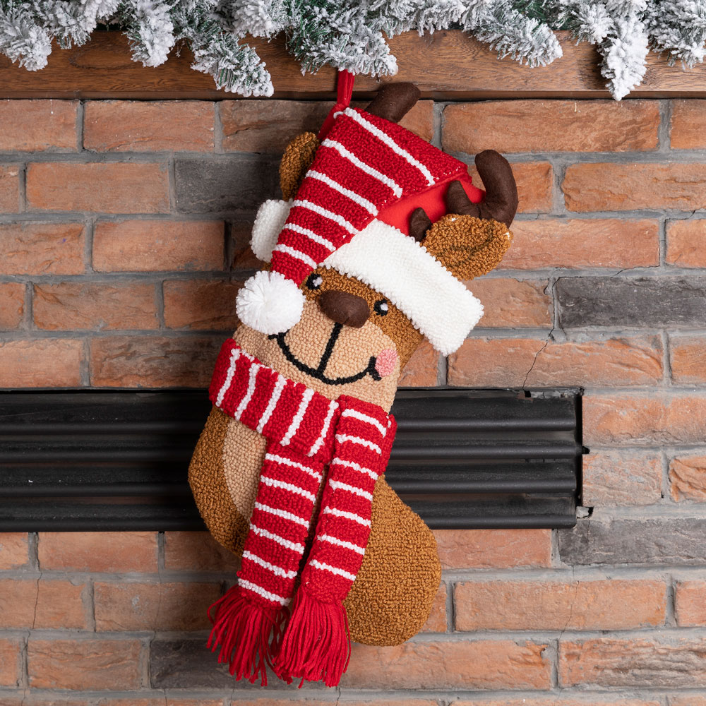 [OFFICIAL] Glitzhome 19" Handmade Hooked 3D Reindeer Christmas Stocking