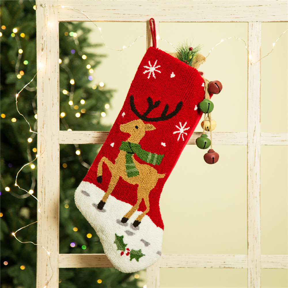 [OFFICIAL] Glitzhome 19 Inch Handmade Hooked Reindeer Christmas Stocking
