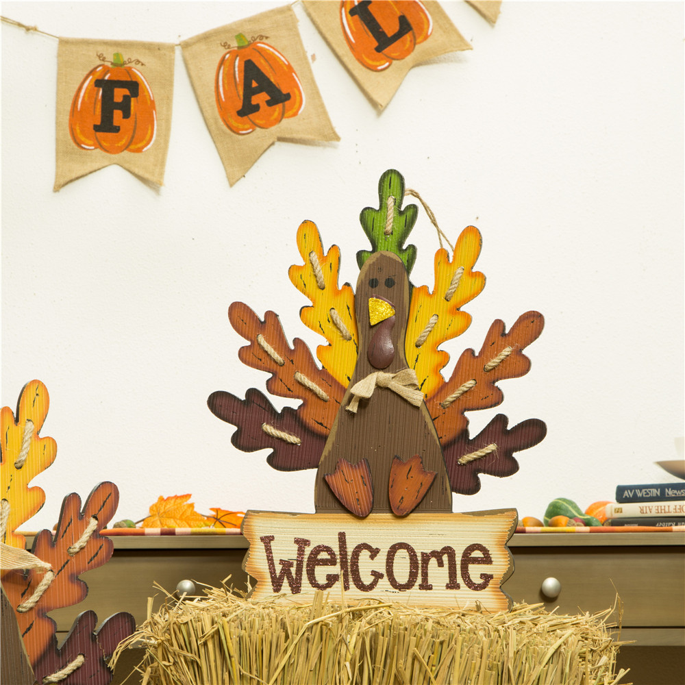 [OFFICIAL] Glitzhome Burlap Wooden Autumn Turkey Welcome Sign or Yard Stake