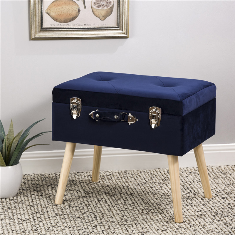 [OFFICIAL] Glitzhome 19.70"L Navy Blue Velvet Upholstered Storage Stool ...