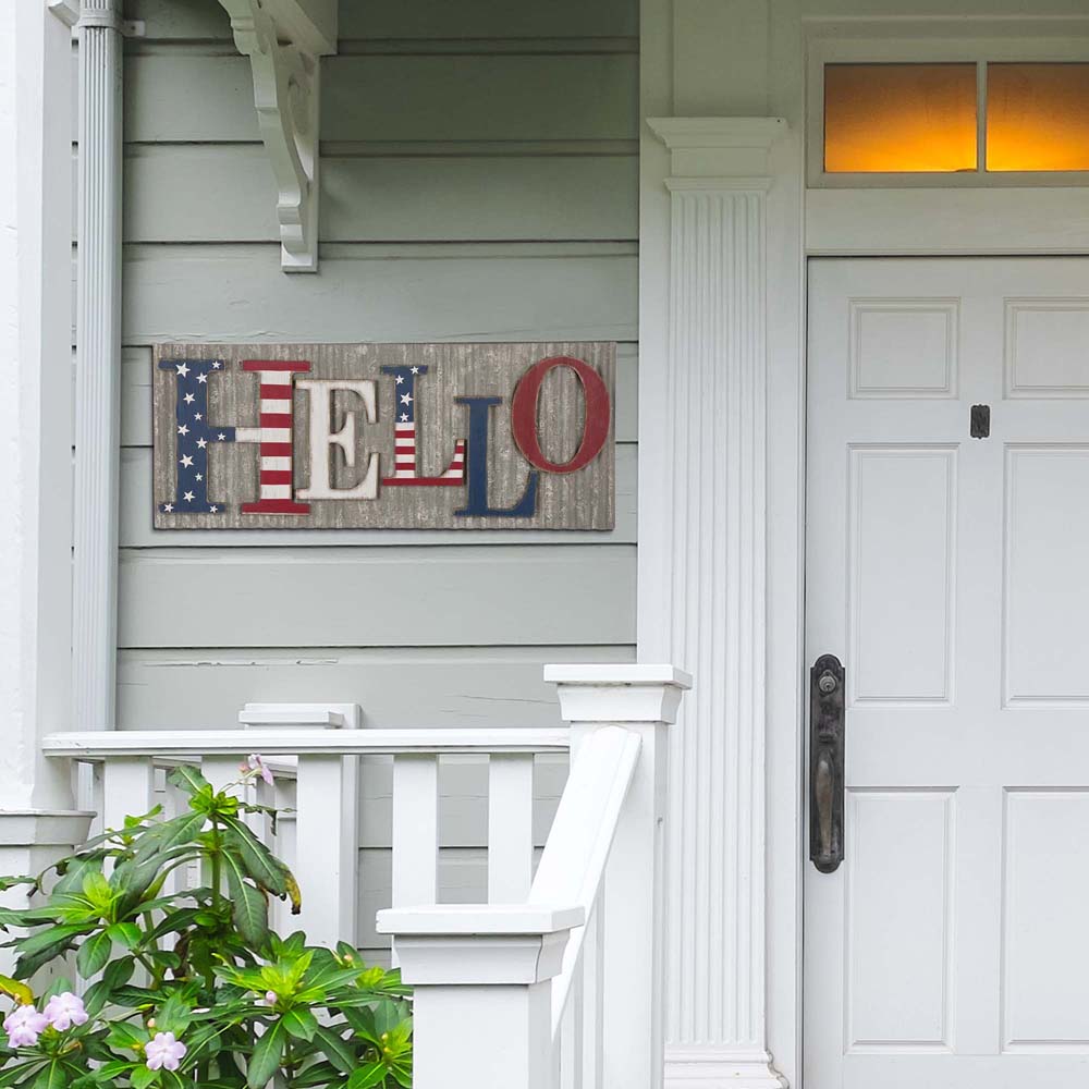 [OFFICIAL] Glitzhome 36.10"L Metal/Wooden Patriotic HELLO Wall Décor ...