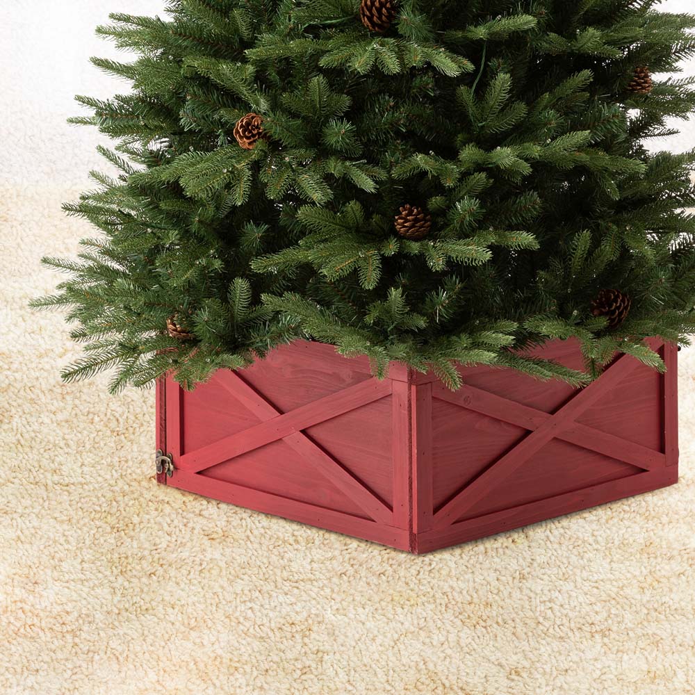 [OFFICIAL] Glitzhome 26"L Red Handcrafted Wooden Christmas Tree Collar