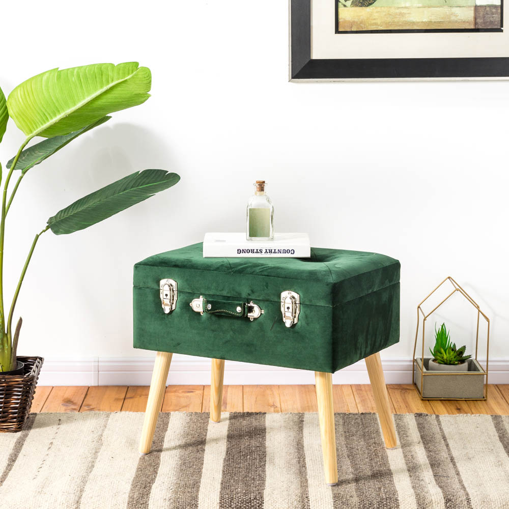 [OFFICIAL] Glitzhome 19.69"L Hunter Velvet Green Upholstered Storage Stool