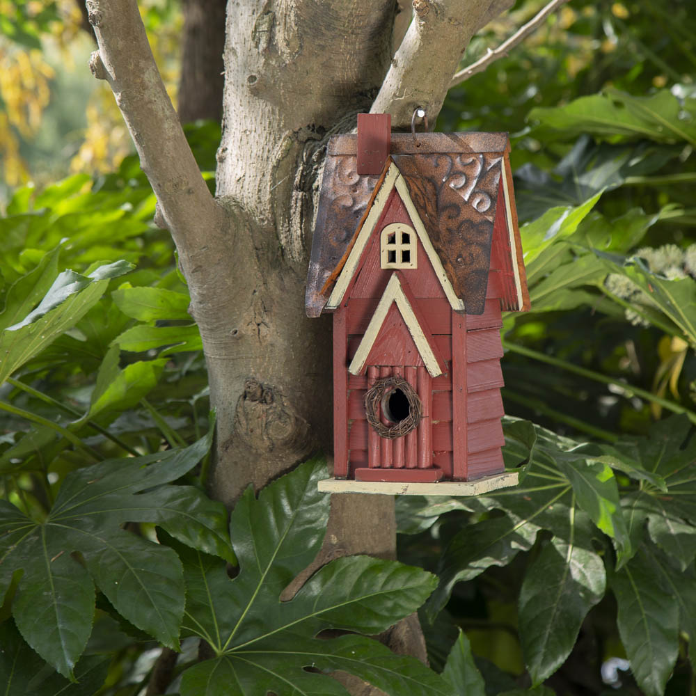 [OFFICIAL] Glitzhome 12"H Red Distressed Solid Wood Cottage Birdhouse