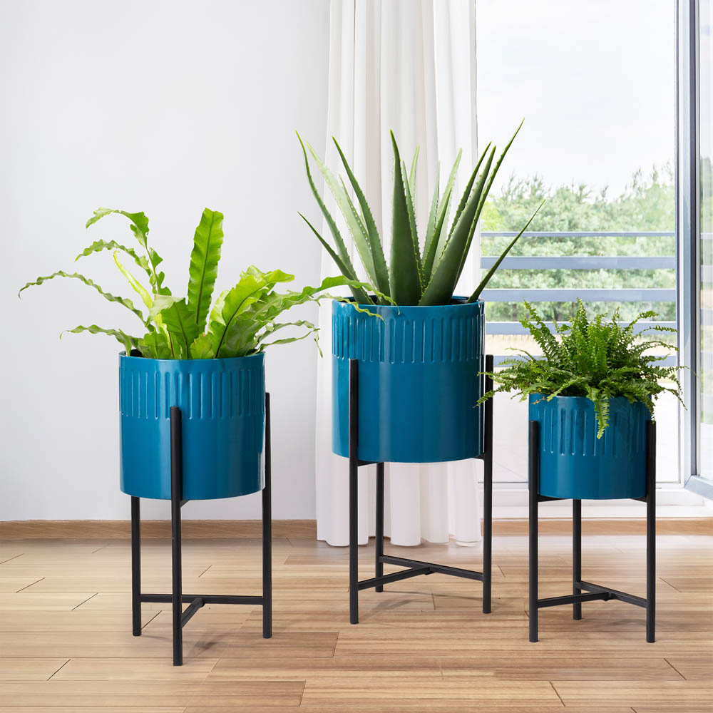 [OFFICIAL] Glitzhome Modern Glossy Blue Metal Plant Stands, Set of 3
