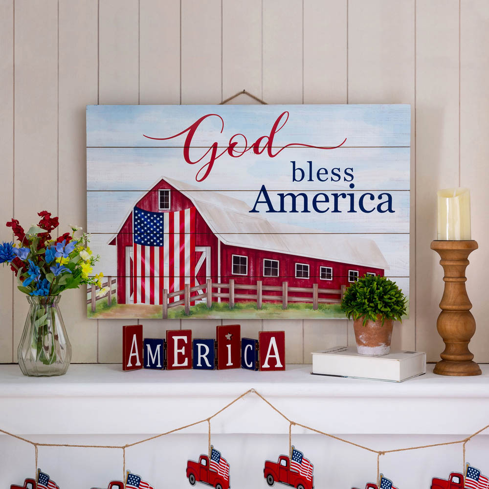[OFFICIAL] Glitzhome 30"L God Bless America Sign Wooden Wall/Hanging Decor