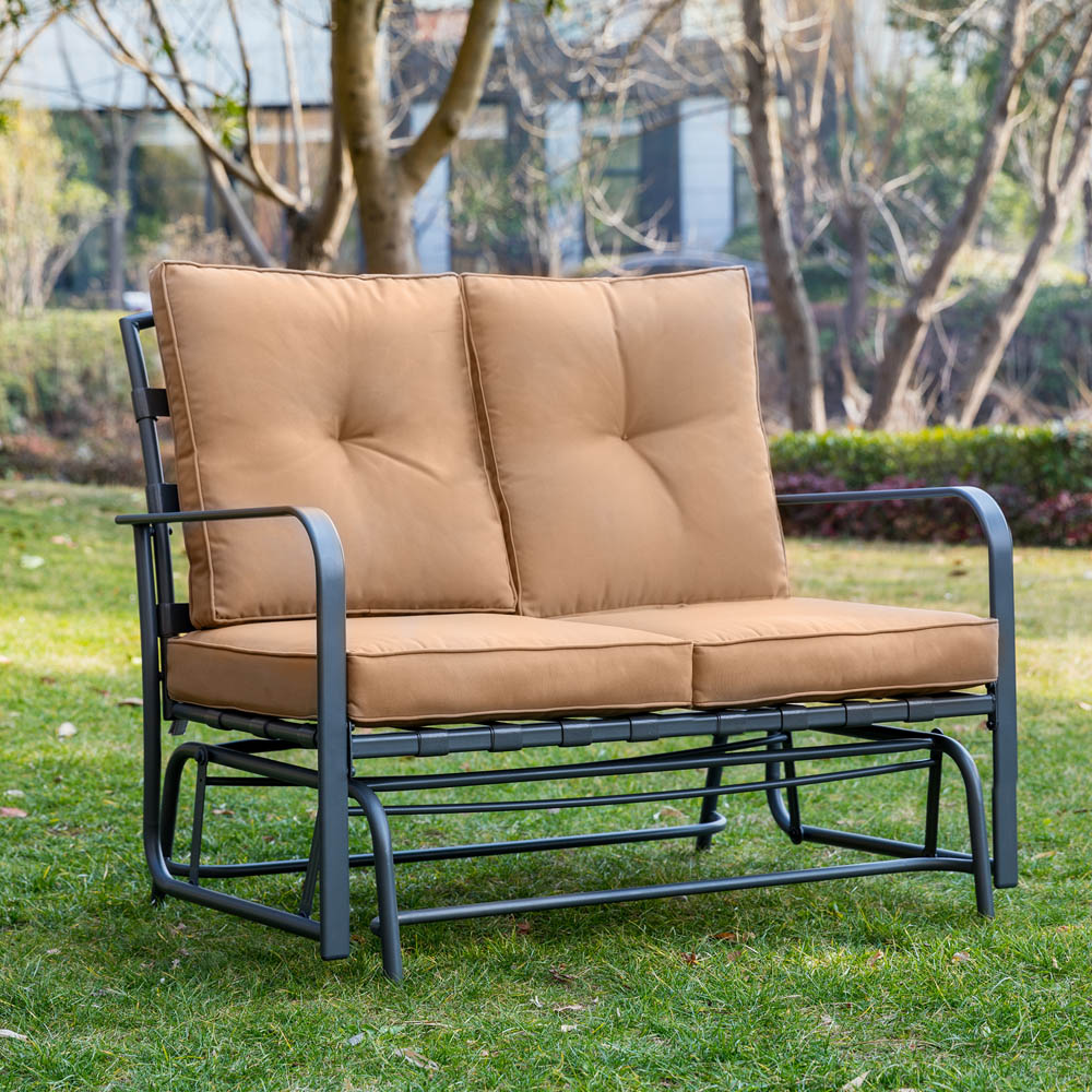 [OFFICIAL] Glitzhome Outdoor Patio Loveseat Glider Chair with Tan Cushions