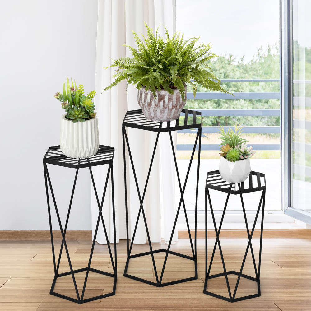 [OFFICIAL] Glitzhome Modern Hexagon Black Metal Plant Stand, Set of 3