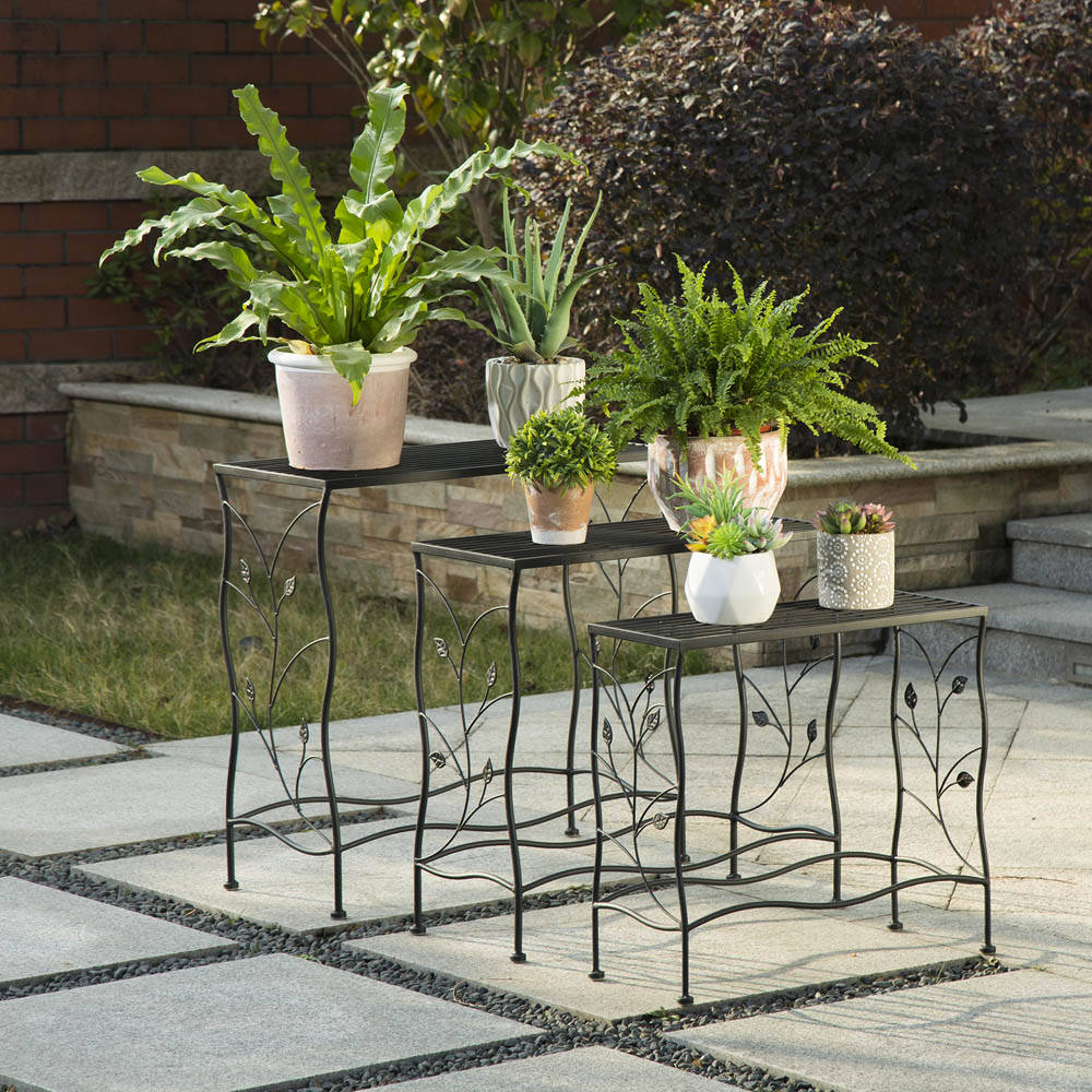 [OFFICIAL] Glitzhome Rectangular Nesting Black Metal Plant Stand, Set of 3