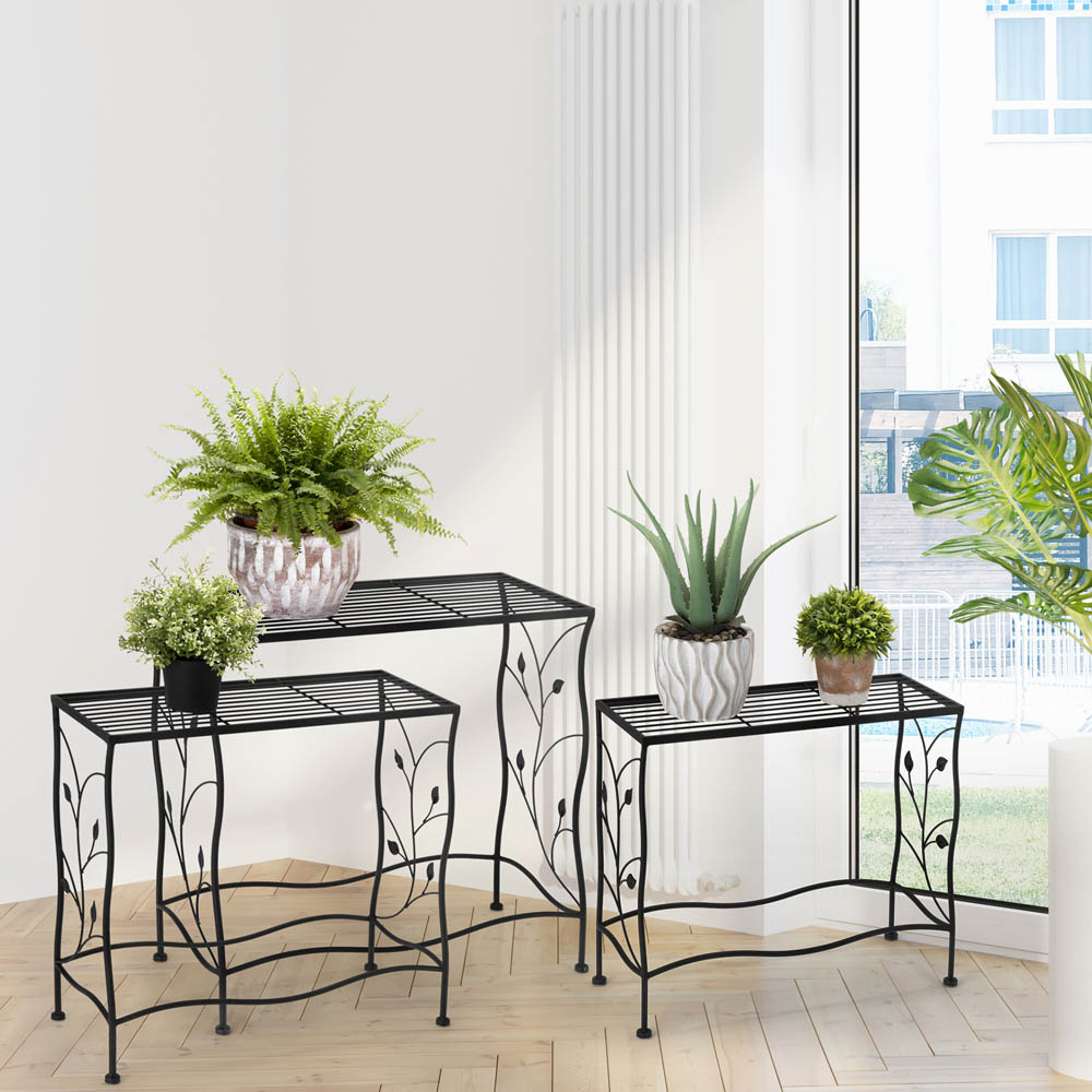 [OFFICIAL] Glitzhome Rectangular Nesting Black Metal Plant Stand, Set of 3