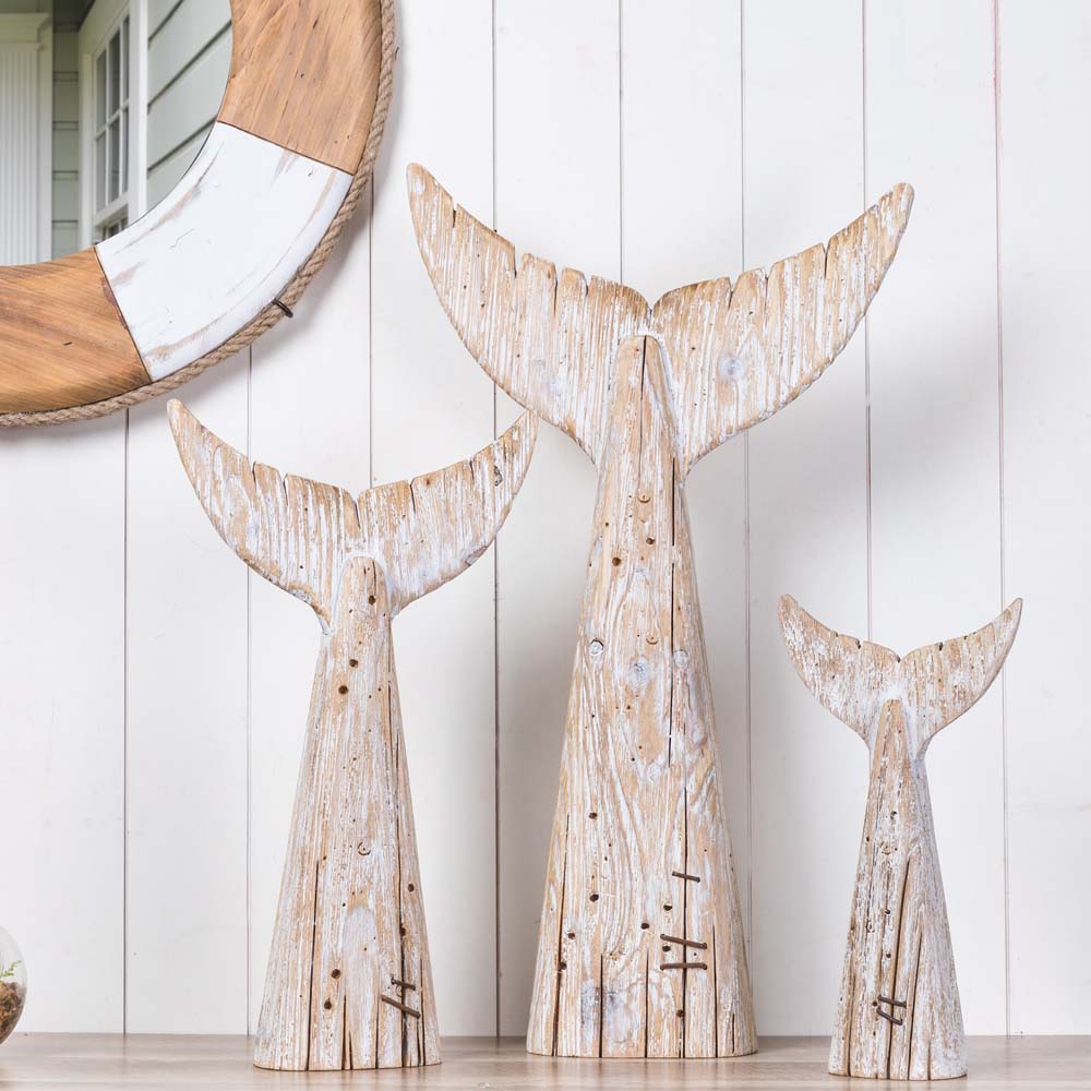 [OFFICIAL] Glitzhome Coastal Weathered Wood Whale Tail Table Decor, Set ...