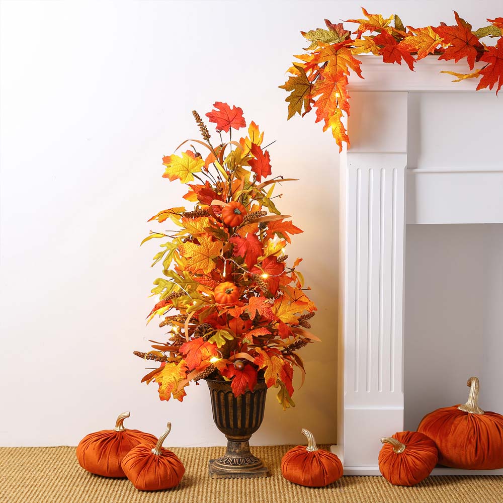 [official] Glitzhome 36h Fall Lighted Maple Leaves Urn Potted Porch
