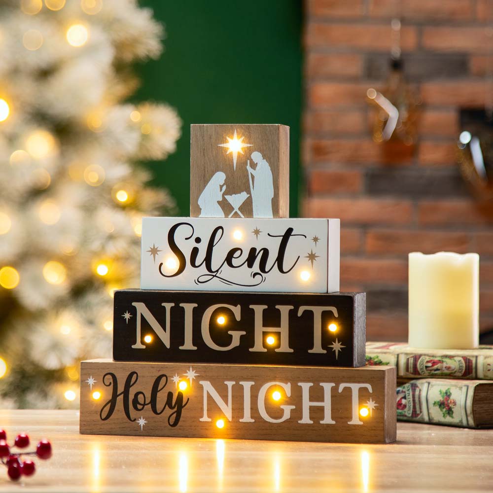 [OFFICIAL] Glitzhome 12"H Lighted Wooden Nativity Block Word Sign Decor