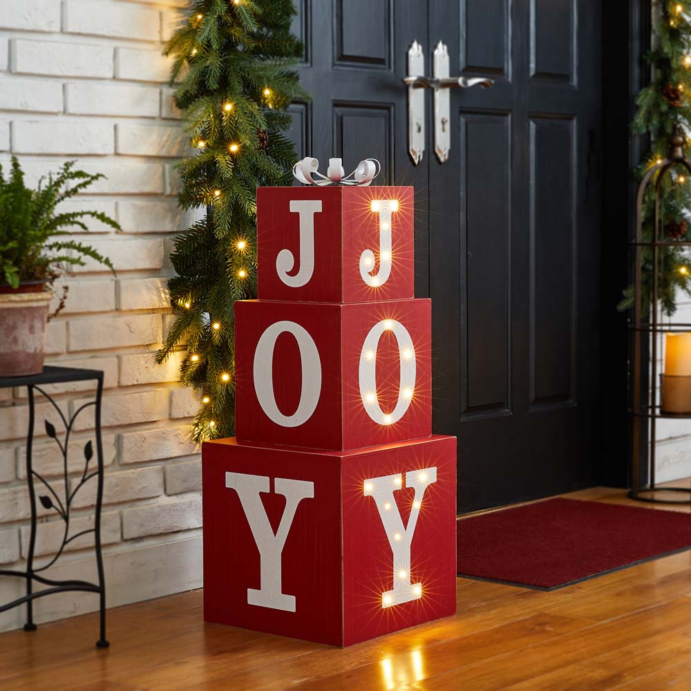 [OFFICIAL] Glitzhome 32"H Lighted Wooden Stacked Block "JOY" Porch Sign ...