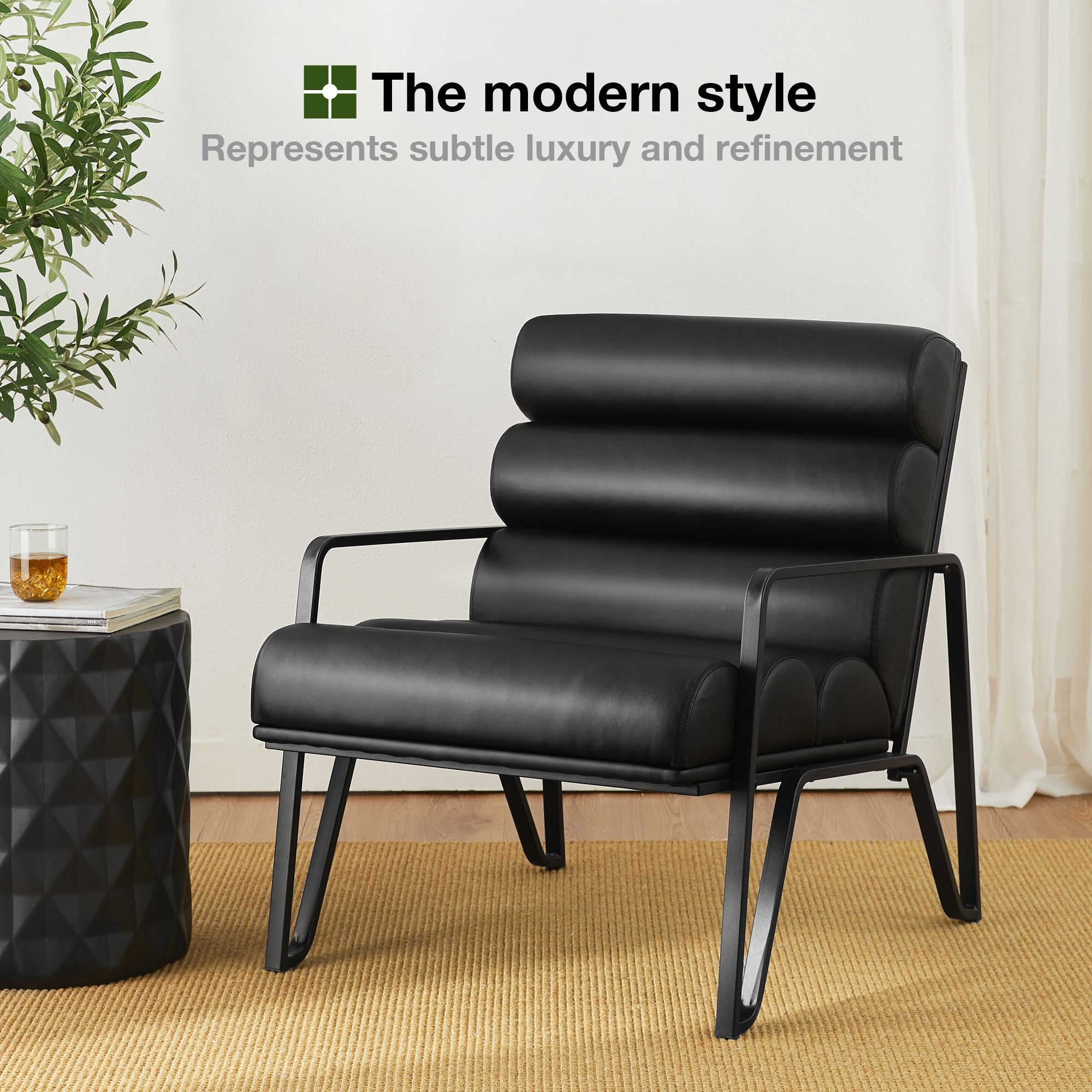[OFFICIAL] Glitzhome Set of 2 Modern Black Wavy Leatherette Accent Arm ...