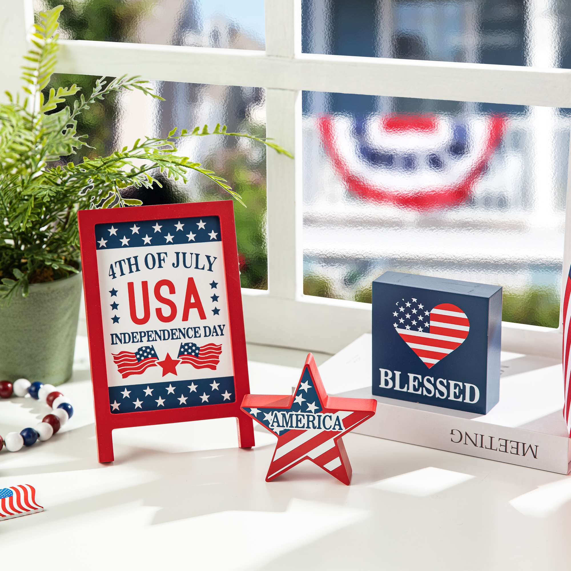 [OFFICIAL] Glitzhome Set of 3 Patriotic Americana Wooden Block Table Sign